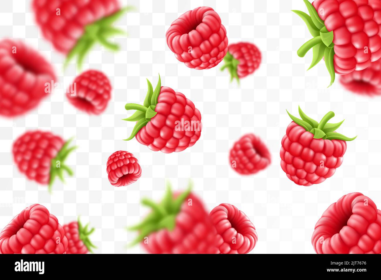 Raspberry background. Flying raspberry with green leaf on transparent ...