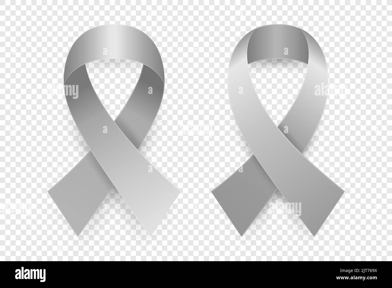 Vector 3d Realistic Gray Ribbon Set. Brain Cancer Awareness Symbol ...