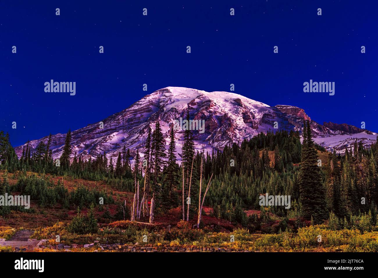 Mount Rainier by moonlight from Paradise Stock Photo - Alamy