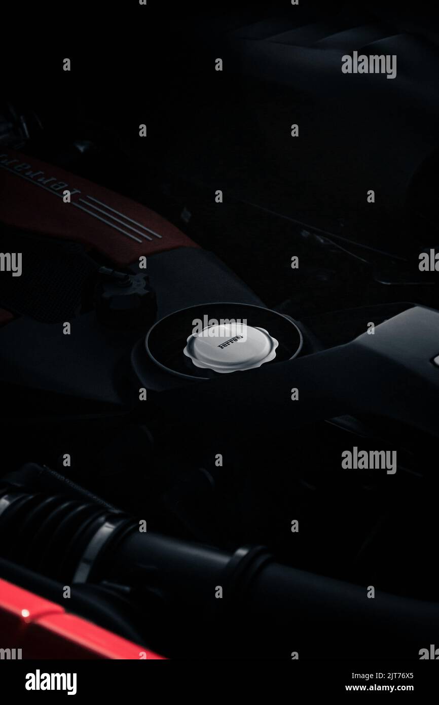 A vertical closeup of Ferrari 488 GTB engine bay Stock Photo - Alamy