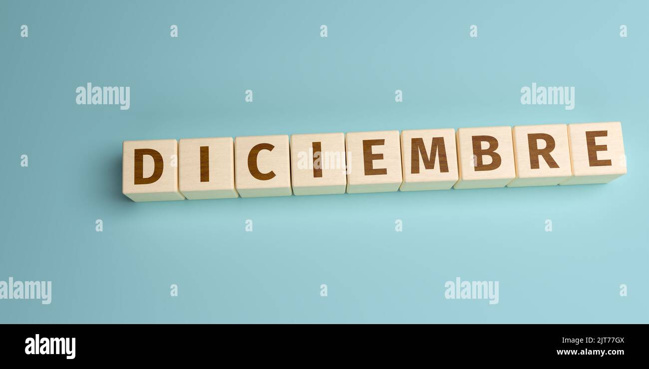 The Spanish word Diciembre (December) built from letters on wooden ...
