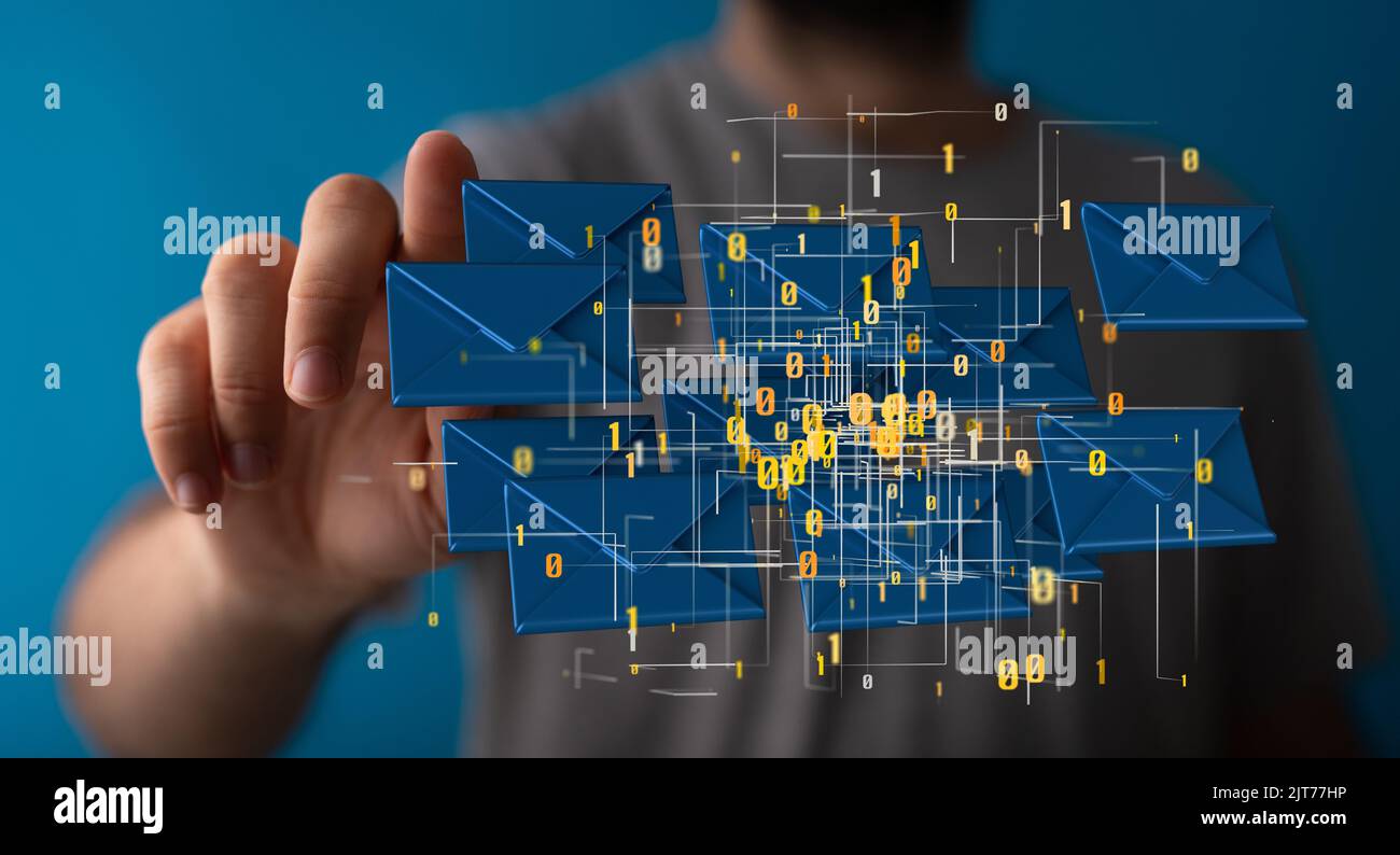 The hand choosing blue envelopes from the digital network Stock Photo ...