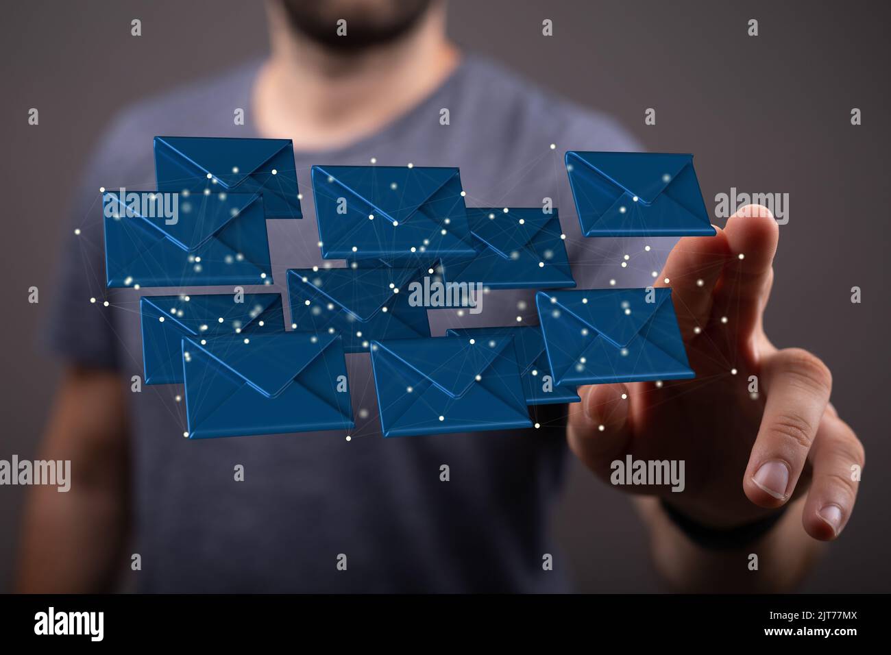 The hand choosing blue envelopes from the digital network Stock Photo ...