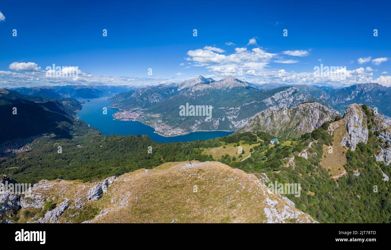 Aerial view of Rifugio Sev dominating on Como Lake and located below ...