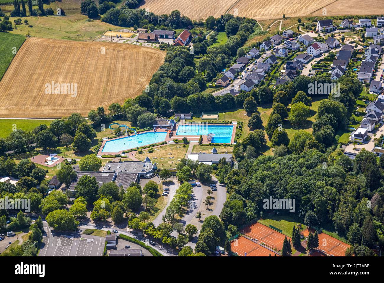 Aerial photo, HeljensBAD, outdoor pool, indoor pool and sauna ...