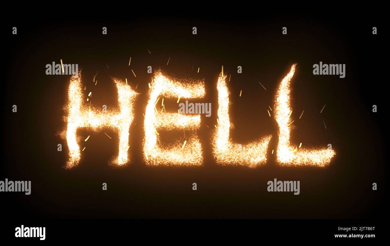 The caption made by flame - the word "HELL" isolated on black ...