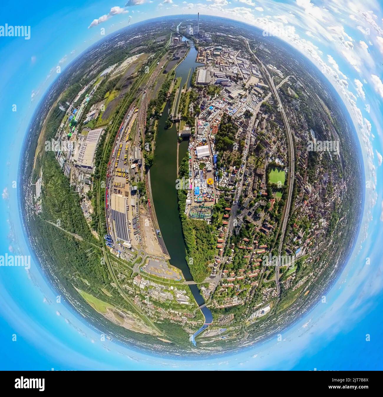 Aerial view, Cranger Kirmes at the Rhine-Herne Canal and New Lock Herne ...
