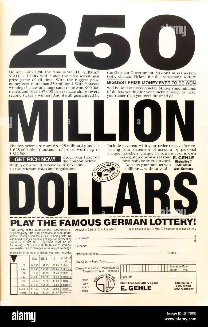 German lottery advertisement placed inside a NatGeo magazine, March ...