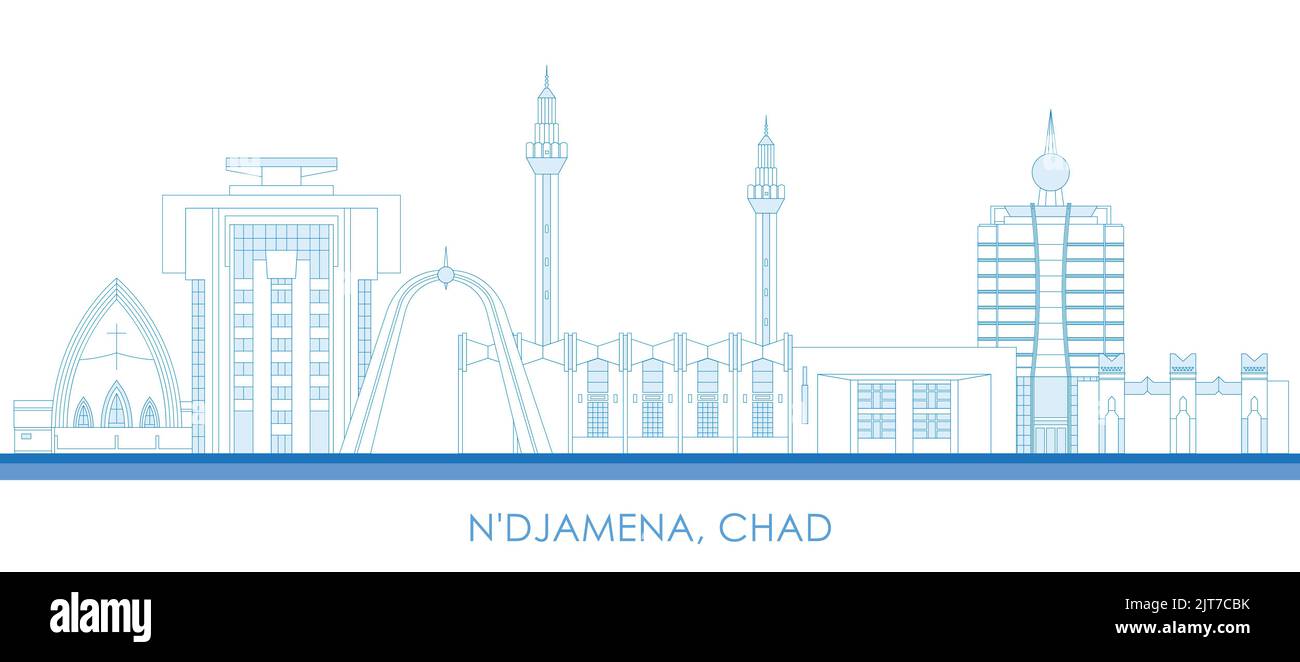 Outline Skyline panorama of city of N'djamena, Chad - vector ...