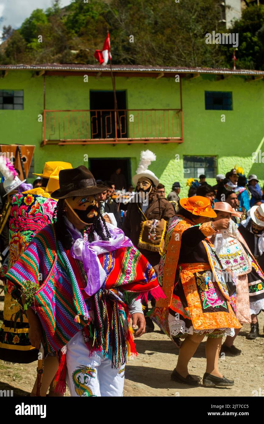 The group of people in Peruvian typical costumes from the "La Tunantada ...