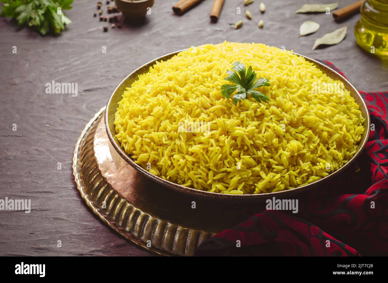 Arabic cuisine; Traditional plain Basmati rice. Topped with fresh ...