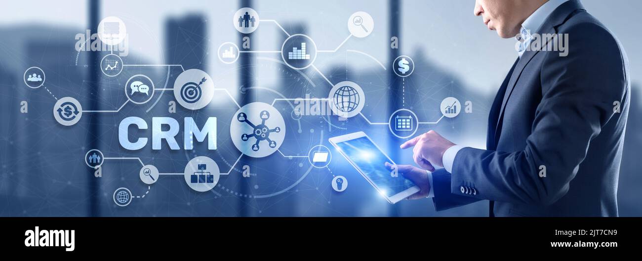 CRM Customer Relationship Management. Customer orientation concept. Care for employees Stock ...