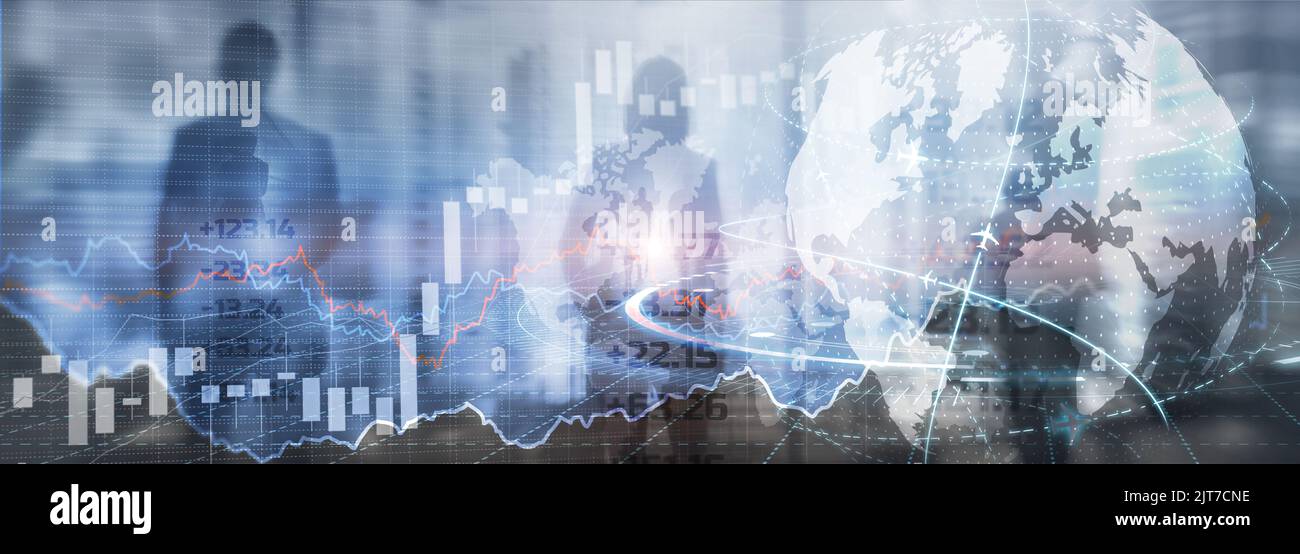 Global stock market trading. Background with 3D model of the globe ...