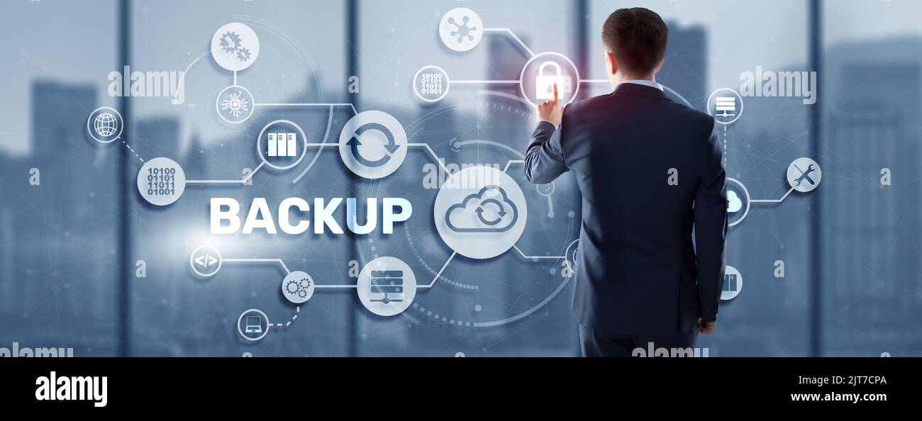 Backup Storage Data Technology concept. Businessman touching Backup ... Backup Storage Data Technology concept. Businessman touching Backup ...