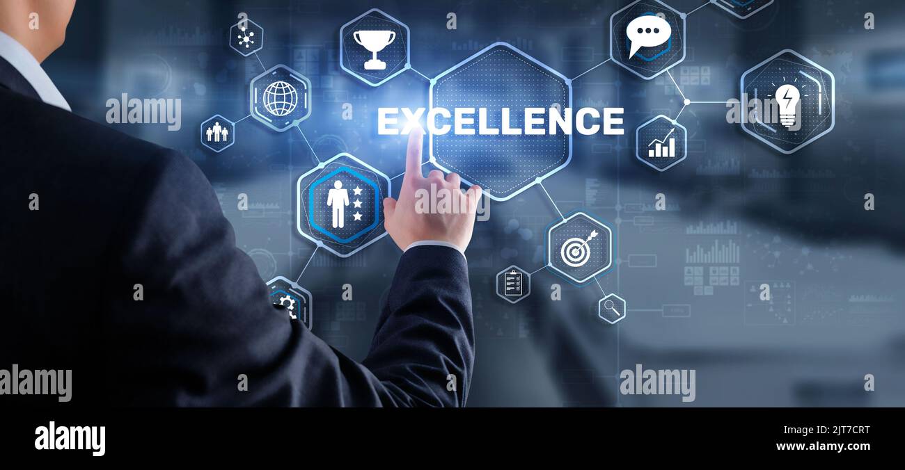 Excellence Concept. Quality Service. Businessman pressing Excellence ...