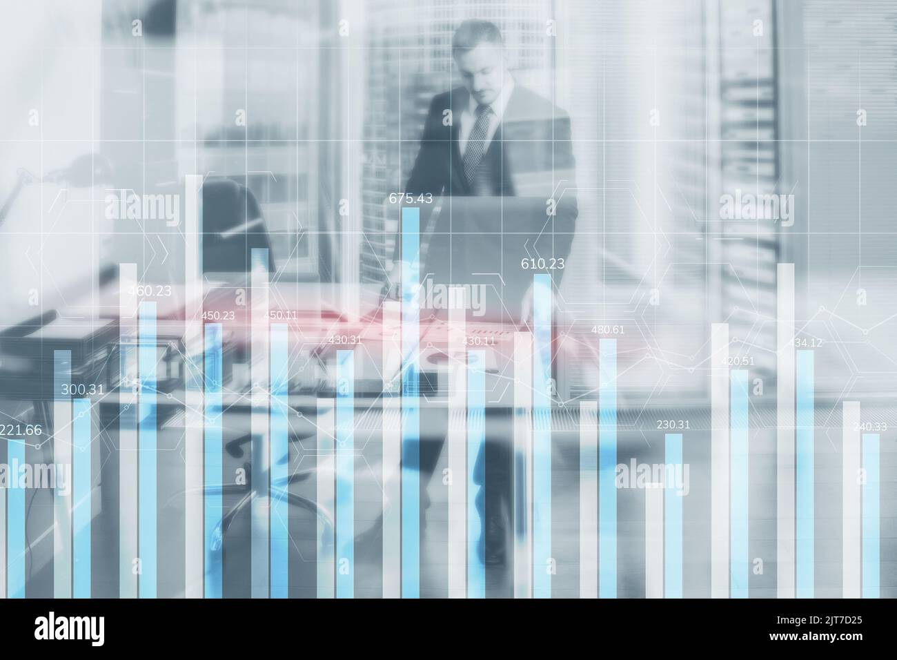 Concept of financial technologies. Trading with blue charts Stock Photo ...