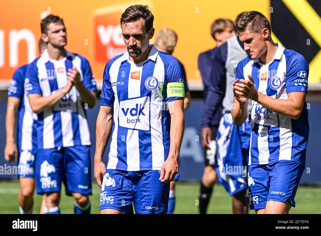 Gent, Belgium. 28th Aug, 2022. Gent's Sven Kums shows defeat after a ...