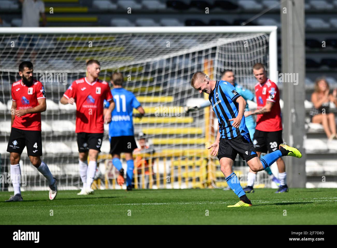 Roeselare, Belgium. 28th Aug, 2022. Club NXT's Cisse Sandra celebrates ...