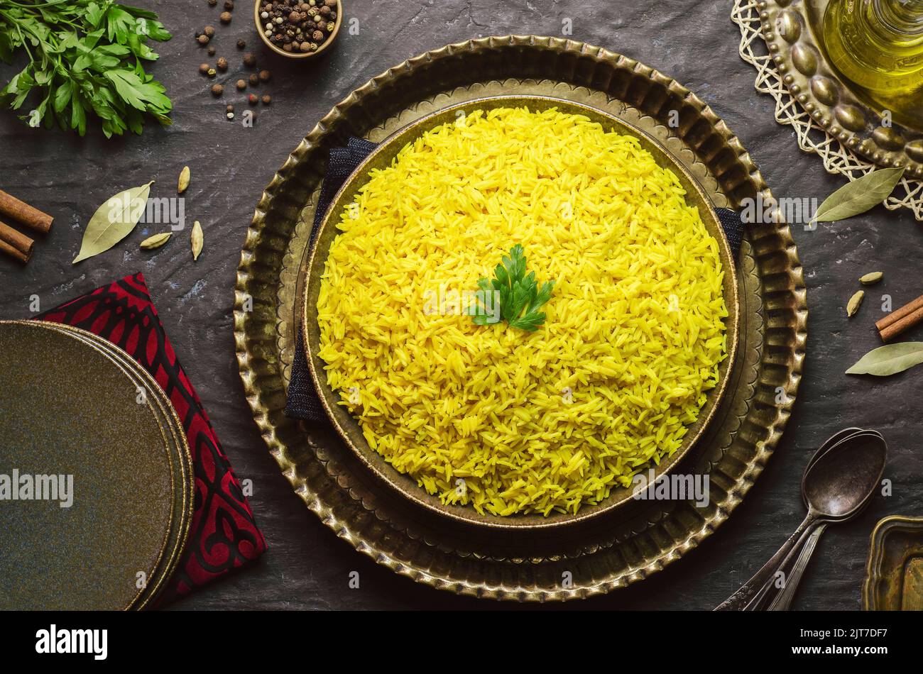Arabic cuisine; Traditional plain Basmati rice. Topped with fresh ...