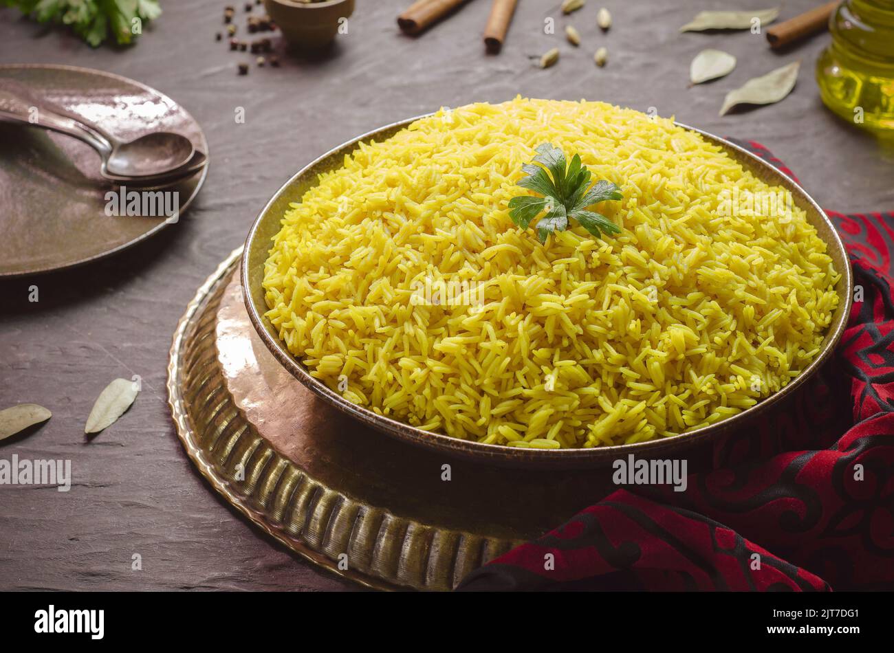 Arabic cuisine; Traditional plain Basmati rice. Topped with fresh ...