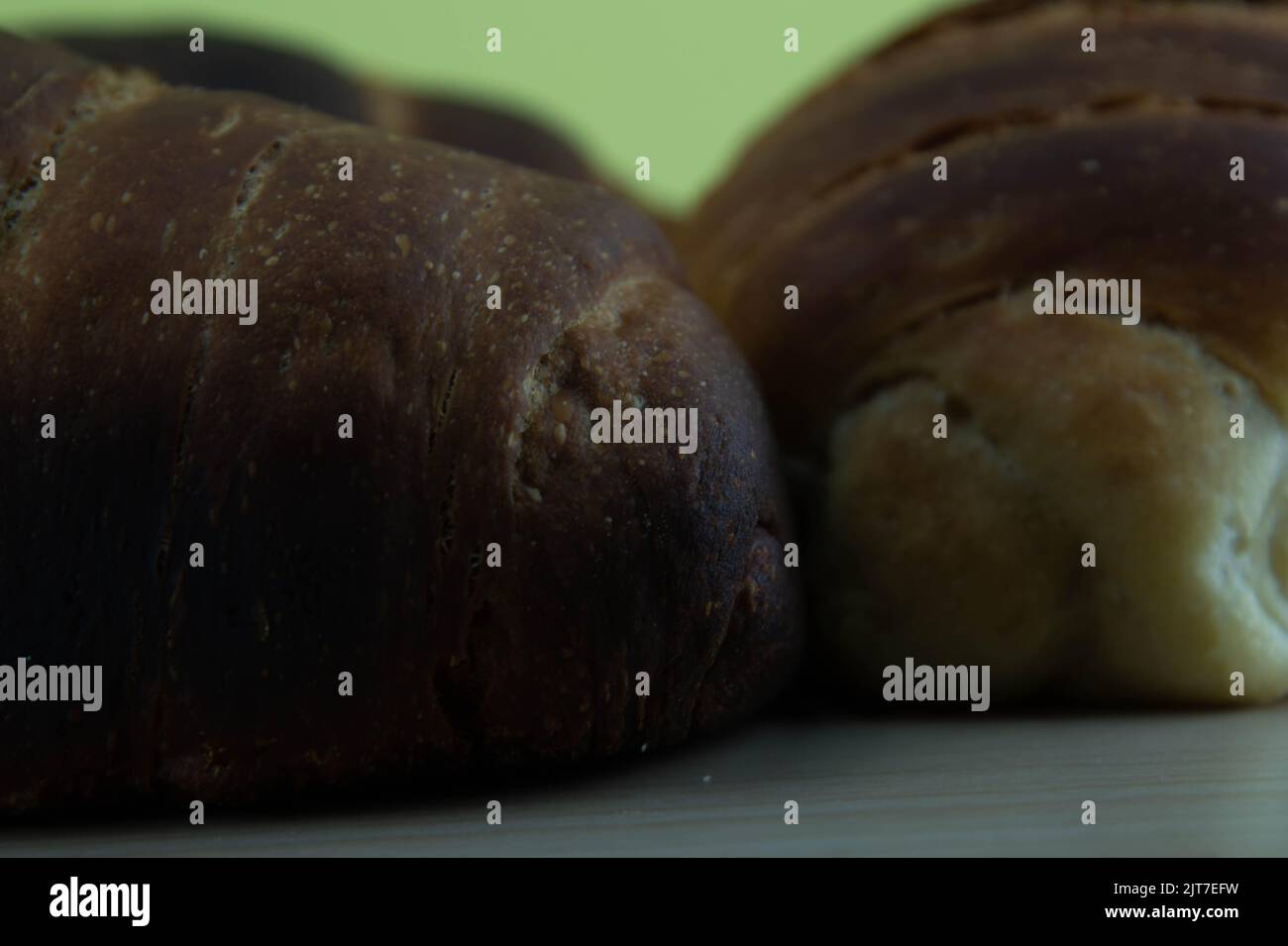 Wheat bread made by hand. Homebread. Common food, made with flour, water, salt and yeast Stock ...