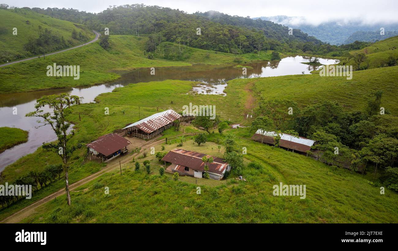 Aerial view of a rural farm and pond in Costa Rica Stock Photo - Alamy