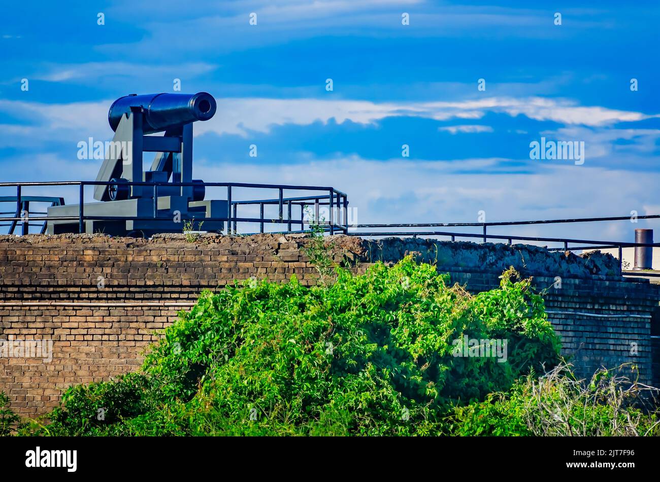 A Civil War cannon points at Mobile Bay from Fort Gaines, Aug. 27, 2022 ...