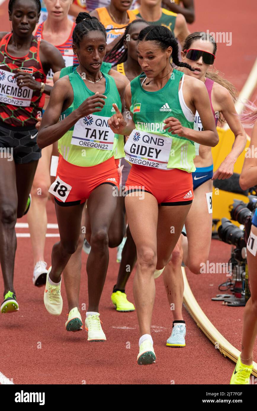 Ejgayehu Taye and Letesenbet Gigey of Ethiopia competing in the women’s ...