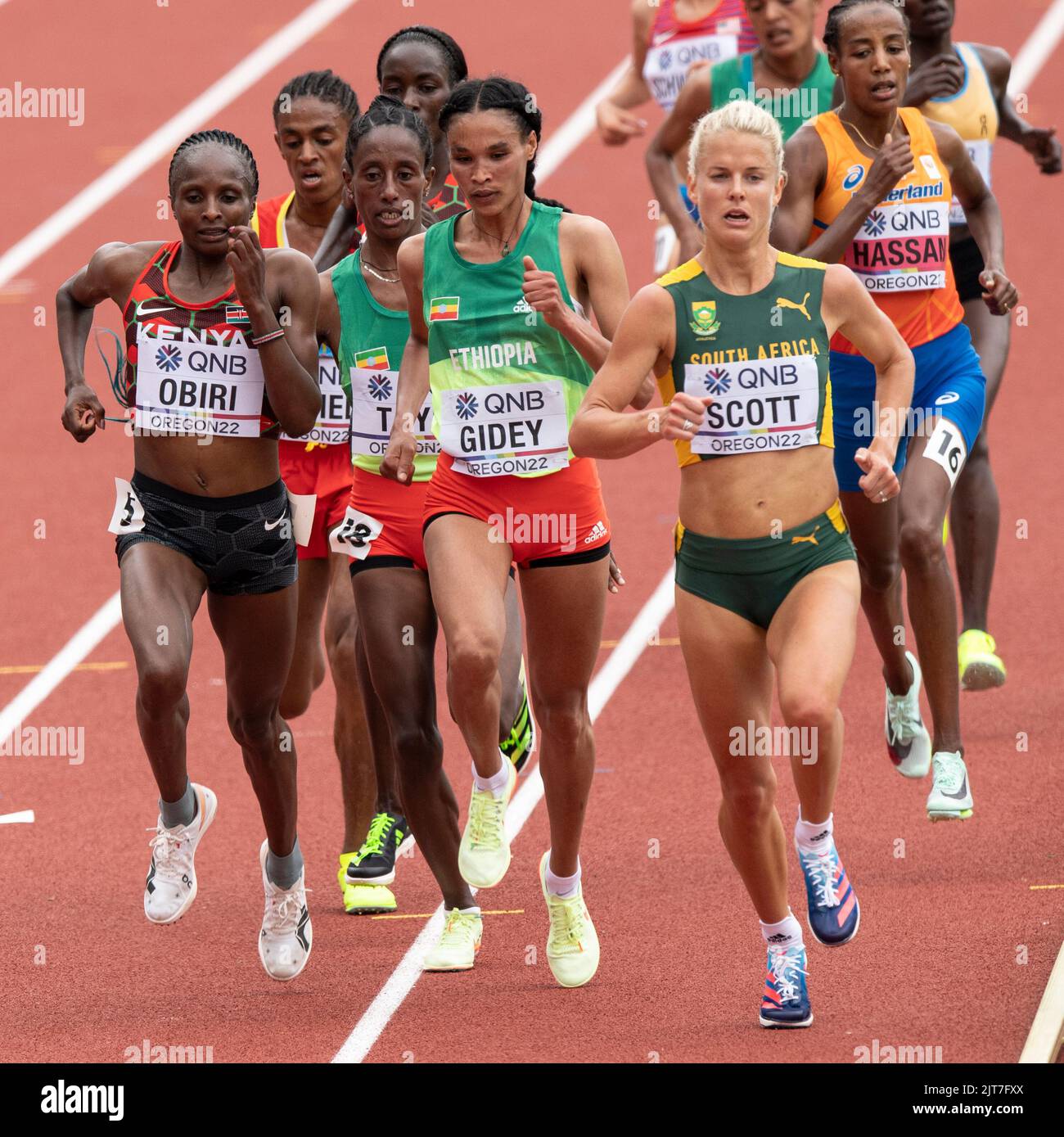 Hellen Obiri, Letesenbet Gigey and Dominique Scott competing in the ...