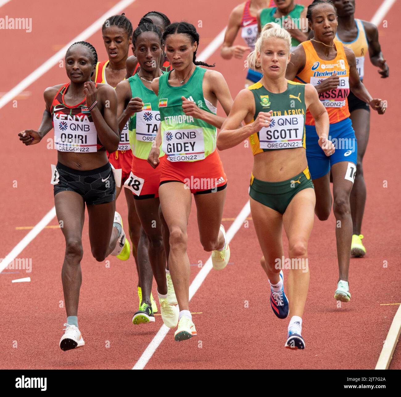 Hellen Obiri, Letesenbet Gigey and Dominique Scott competing in the ...