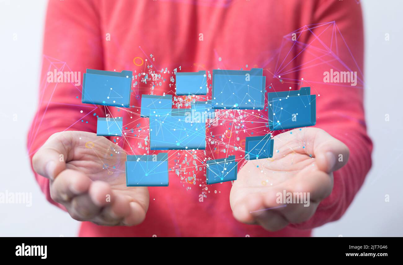 The 3D models of envelopes flying over the palms of a man - digital ...