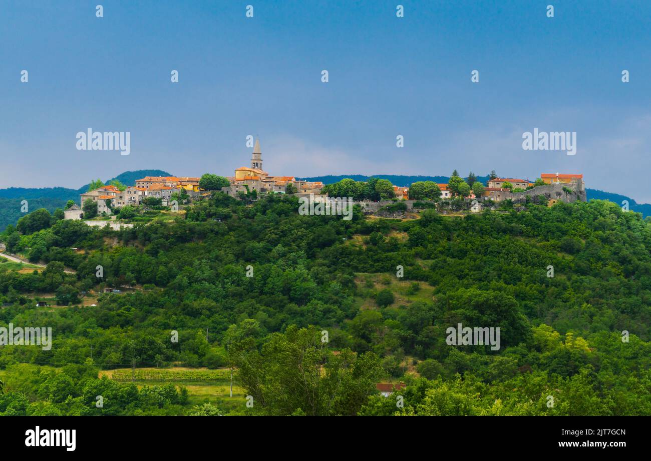 Beautiful hillside setting of Buzet Croatia located on the Istrian ...