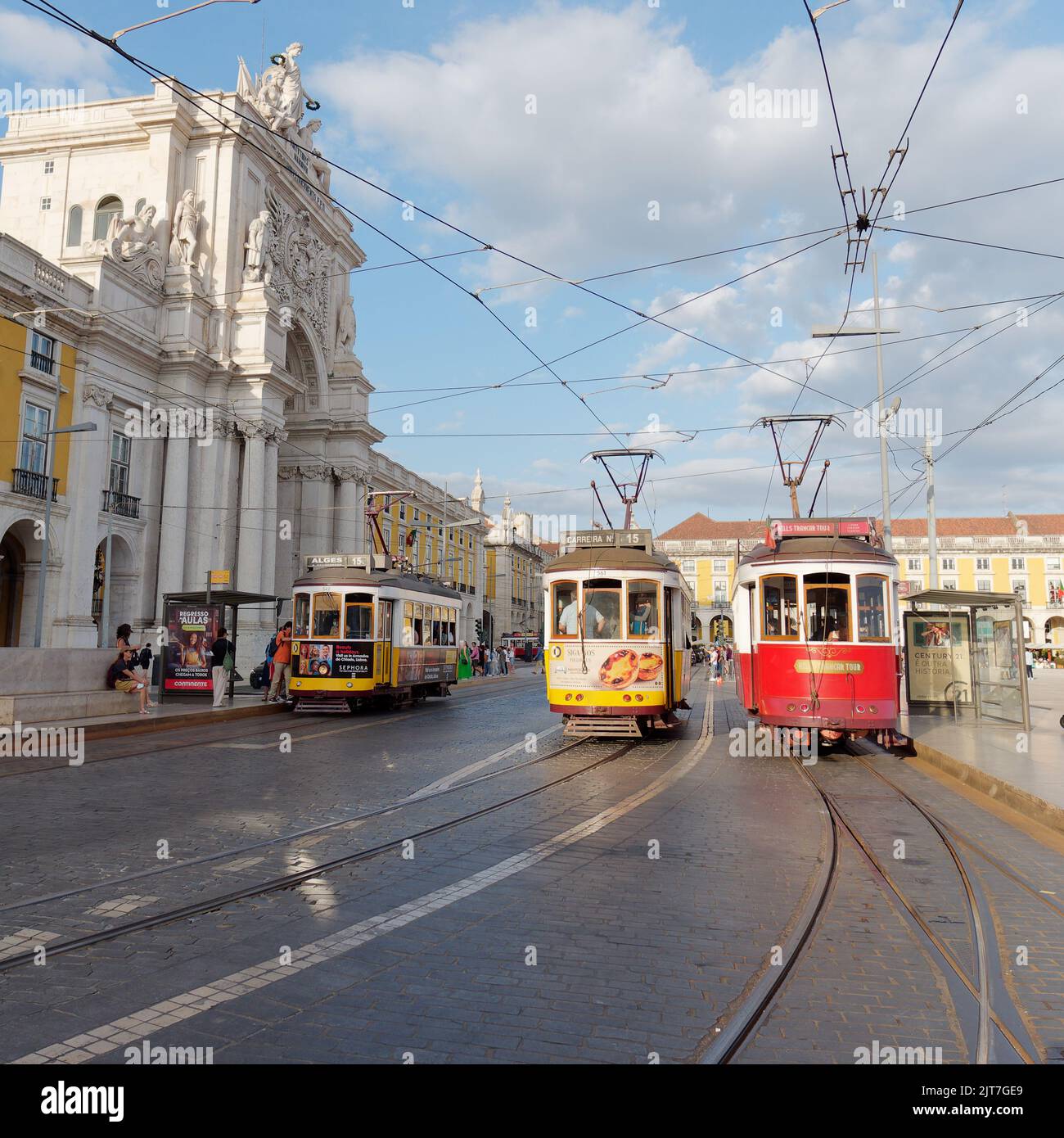 Trams aka Streetcar aka Trolleys in Praça do Comércio (Commerce Square ...