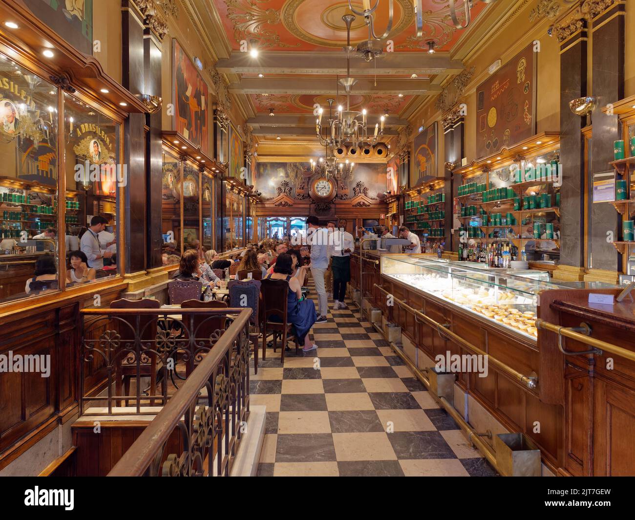 Interior of A Brasileira elegant coffee shop in the Chiado ...