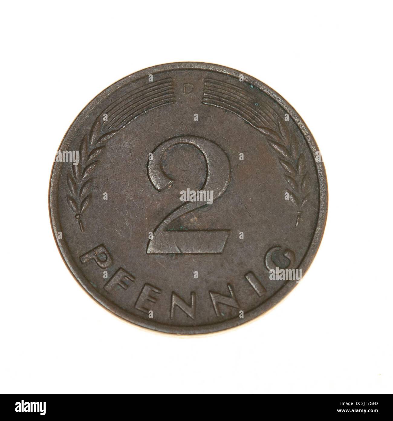 German Two Pfennig Penny Coin from 1950 on white background Stock Photo ...