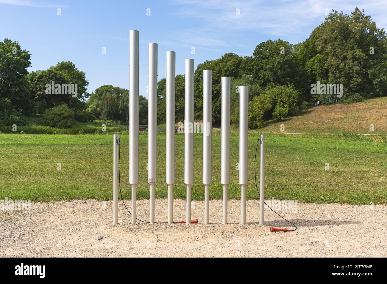 Music instruments in the park. Everyone can play. Grobina, Latvia Stock ...