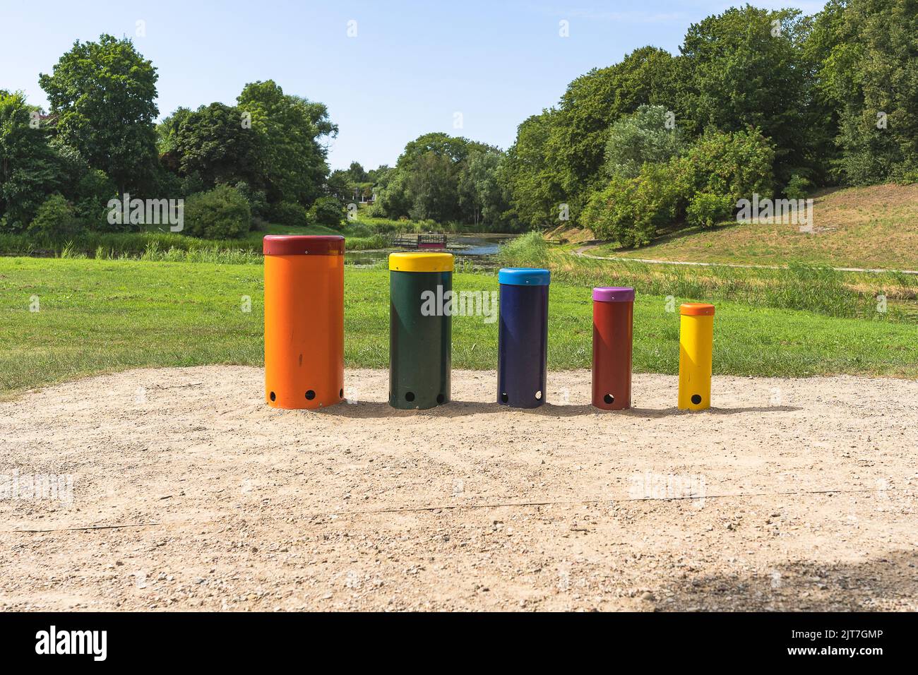 Music instruments in the park. Everyone can play. Grobina, Latvia Stock ...