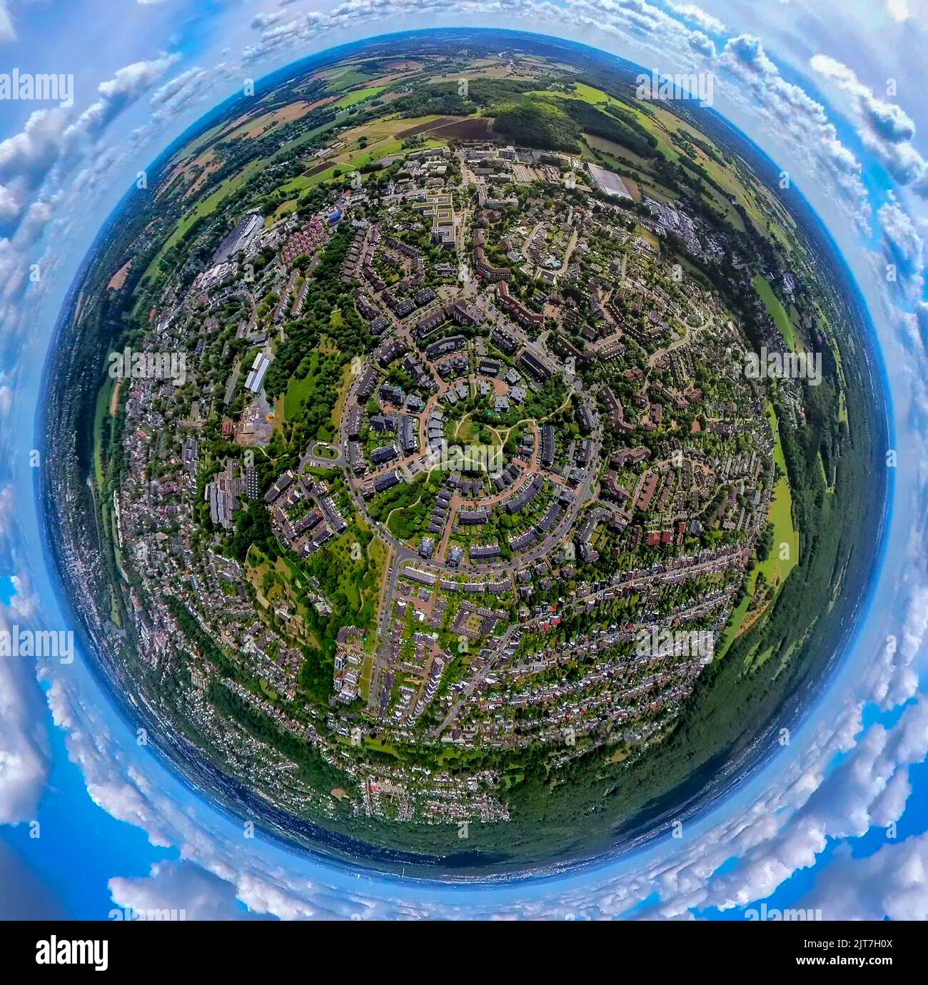 Aerial view, Saarner Kuppe, circular housing estate, Luxemburger Allee ...