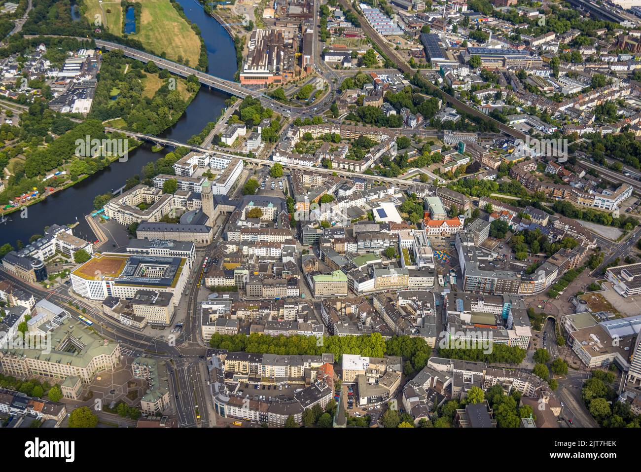 Aerial view, city hall and city hall tower, city with Schloßstraße ...