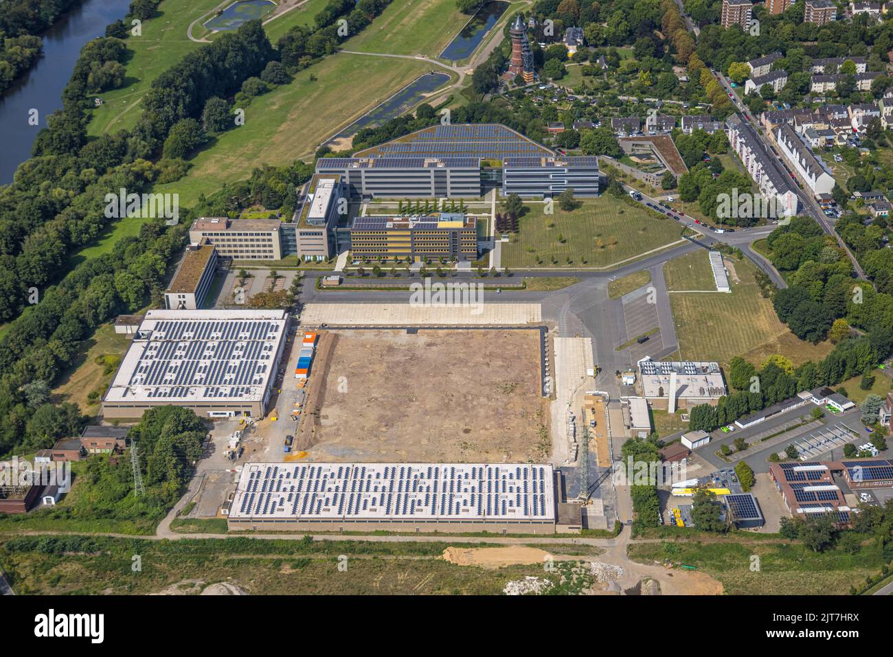 Aerial view, Aldi Süd headquarters, solar roof, Styrum - Süd, Mülheim ...