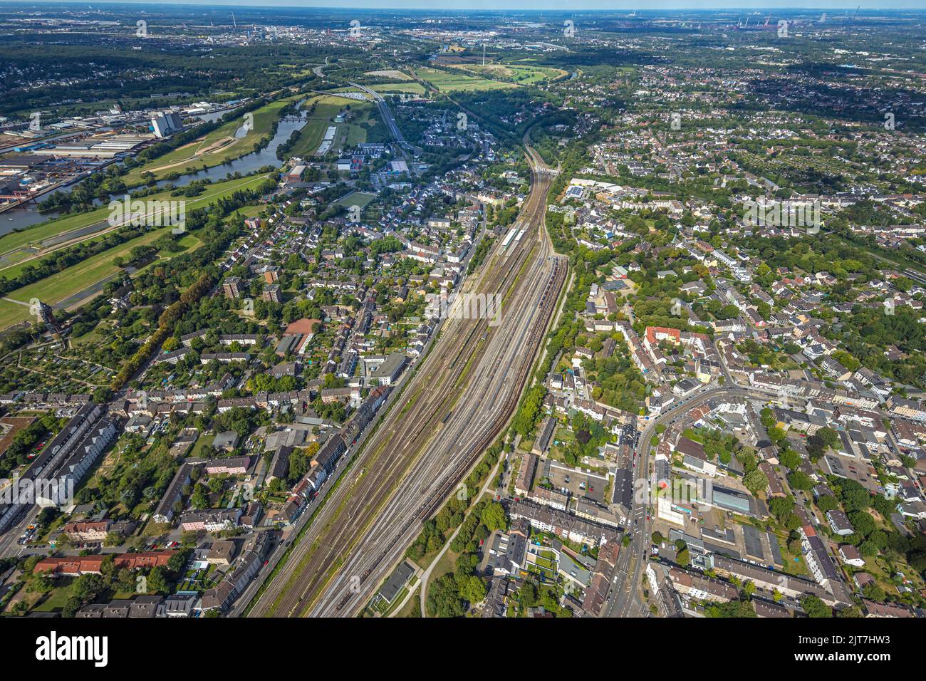 Aerial view, village view Styrum with tracks and station Mülheim Styrum ...