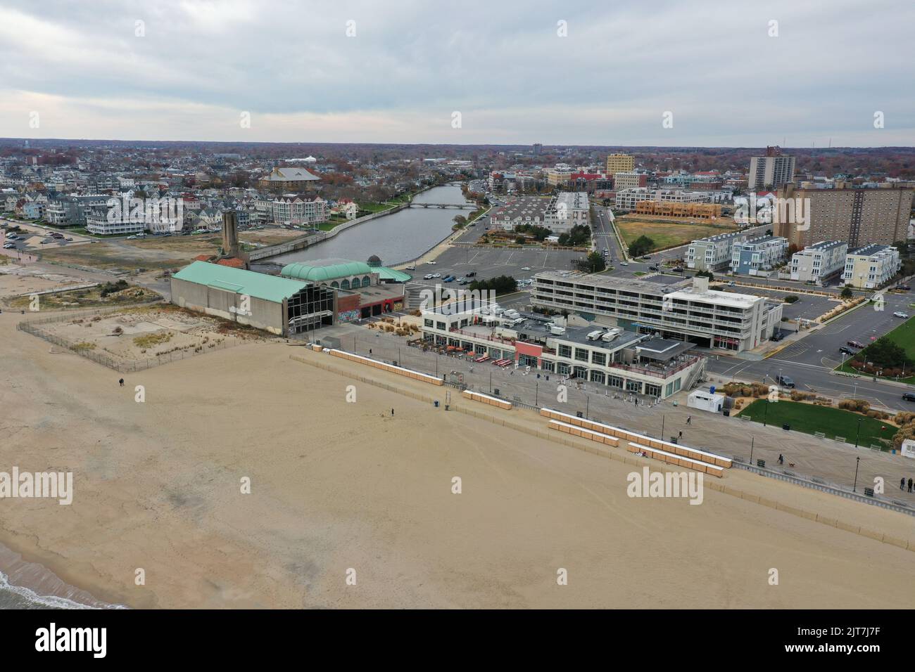 An aerial view of an ocean city New Jersey shore beaches near Absury ...