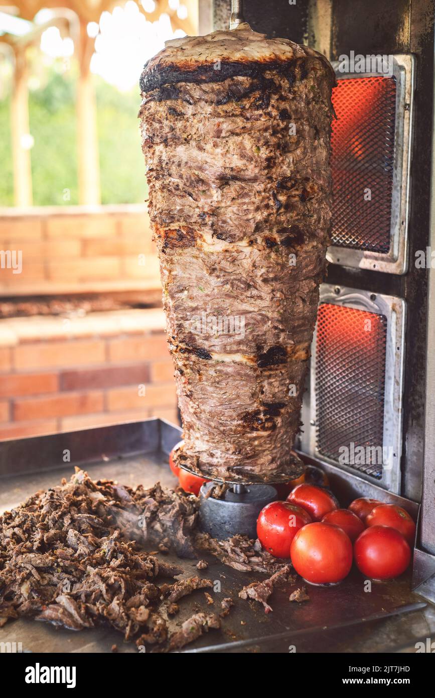 Arabic Cuisine; Delicious grilled skewered Shawarma on spit ...