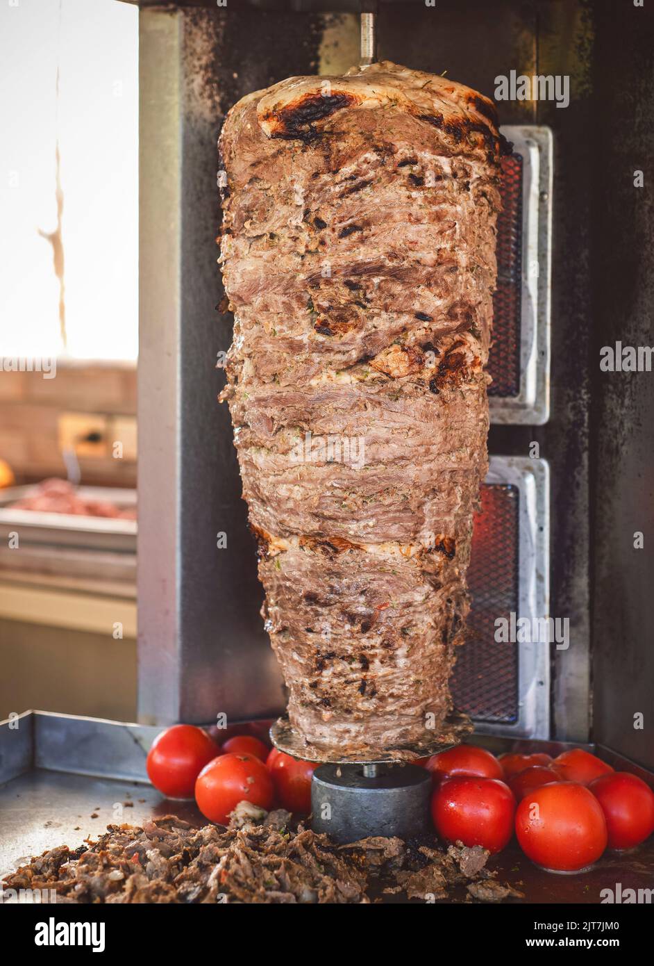 Arabic Cuisine; Delicious grilled skewered Shawarma on spit ...