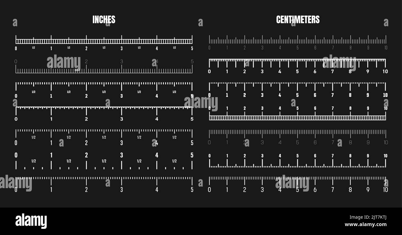 Realistic white centimeter and inch scale for measuring length or ...