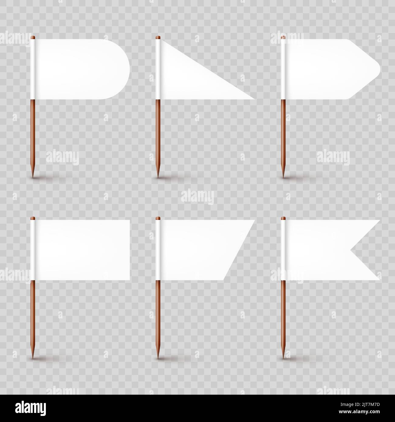Realistic various toothpick flags. Wooden toothpicks with white paper ...