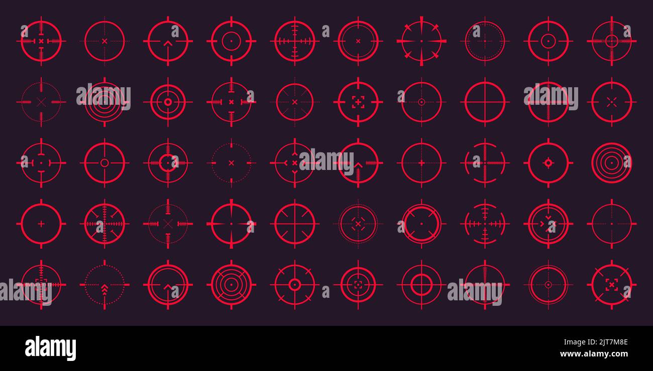 Crosshair, gun sight vector icons. Bullseye, red target or aim symbol ...
