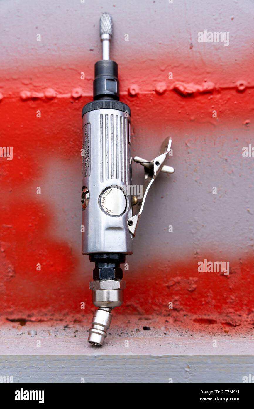Pneumatic grinding machine,air grinding tool on grey background Stock ...