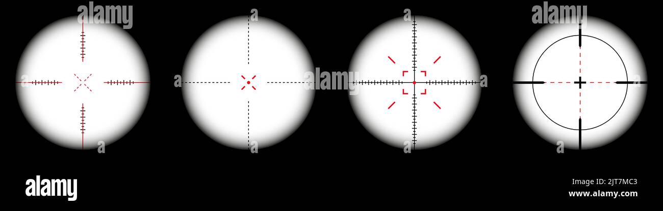 Weapon sights, sniper rifle optical scope on black background. Hunting ...