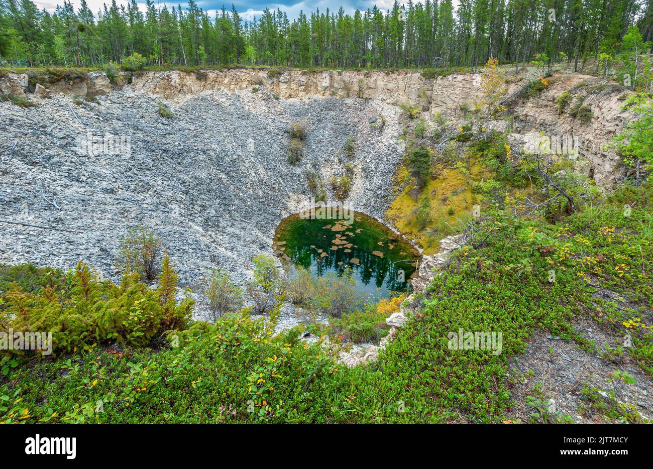 The Ngus Tower sinkole in the karst topography in Wood Buffalo National ...